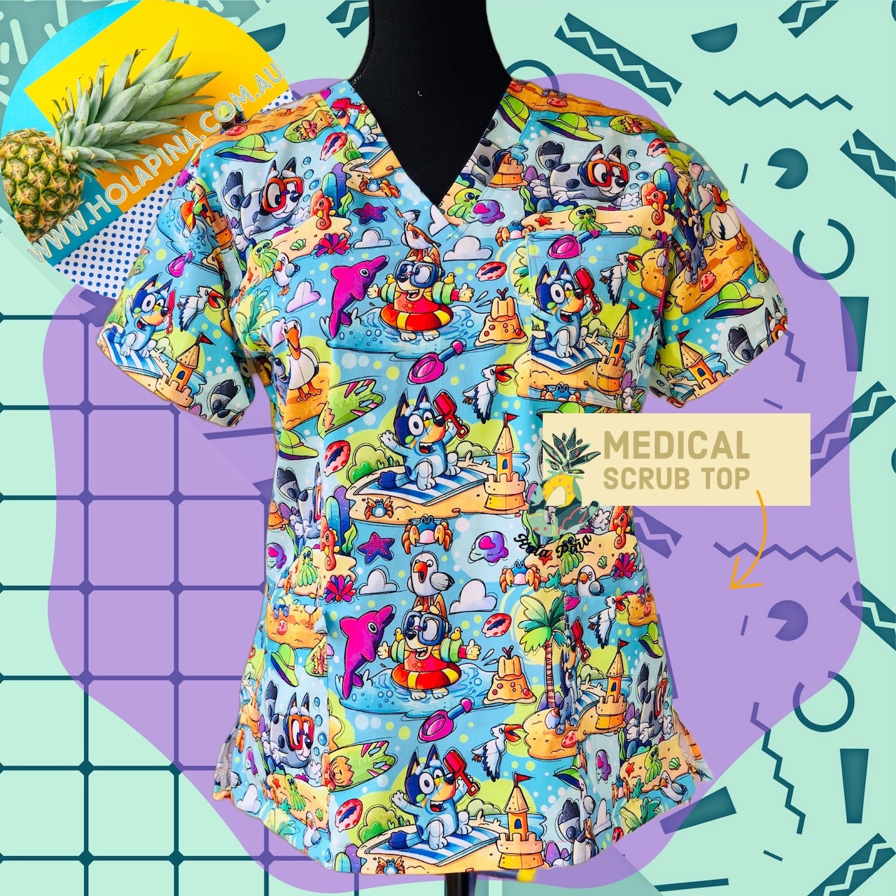 Healthcare Scrub Top Bluey and Friends | Hola Piña by IVM Project